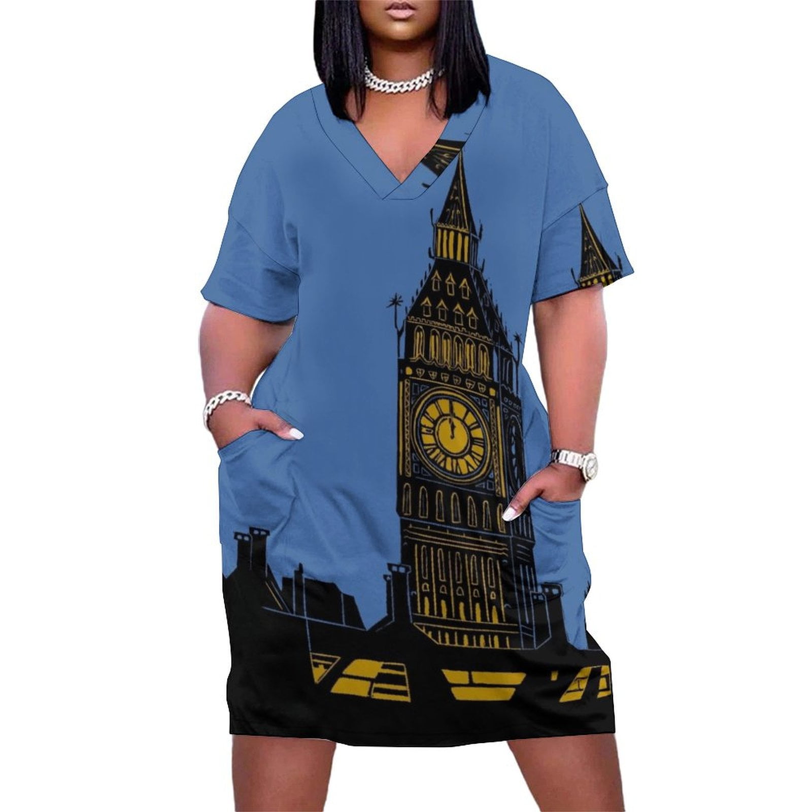 Big Ben London Linocut Loose Pocket Dress evening dress Women's skirt ...
