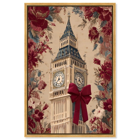 Big Ben Maroon Bow and Floral Canvas Print Glam Wall Art by Art Remedy ...