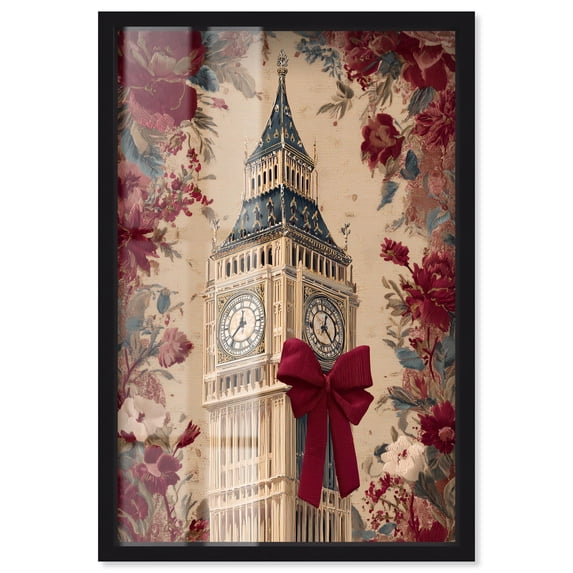 Big Ben Maroon Bow and Floral Shadowbox Print Glam Wall Art by Art ...