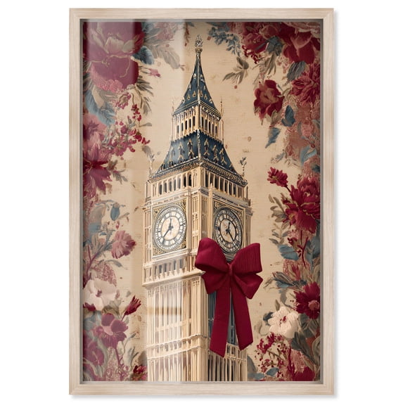 Big Ben Maroon Bow and Floral Shadowbox Print Glam Wall Art by Art ...