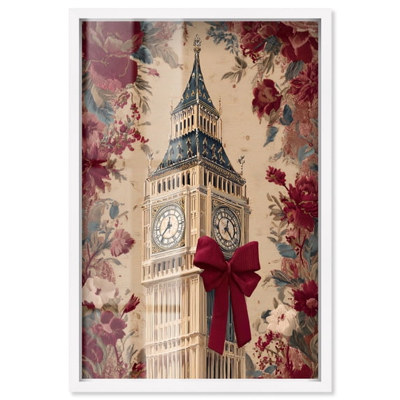Big Ben Maroon Bow and Floral Shadowbox Print Glam Wall Art by Art ...