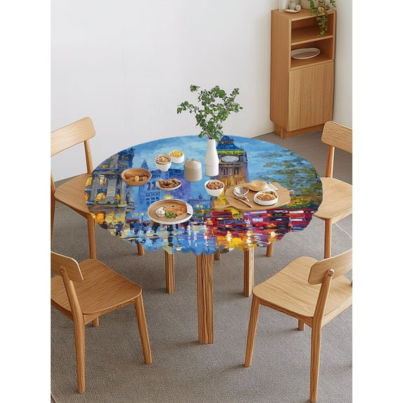 Big Ben Round Fitted Tablecloth with Elastic Edge, Urban Street Red Bus ...