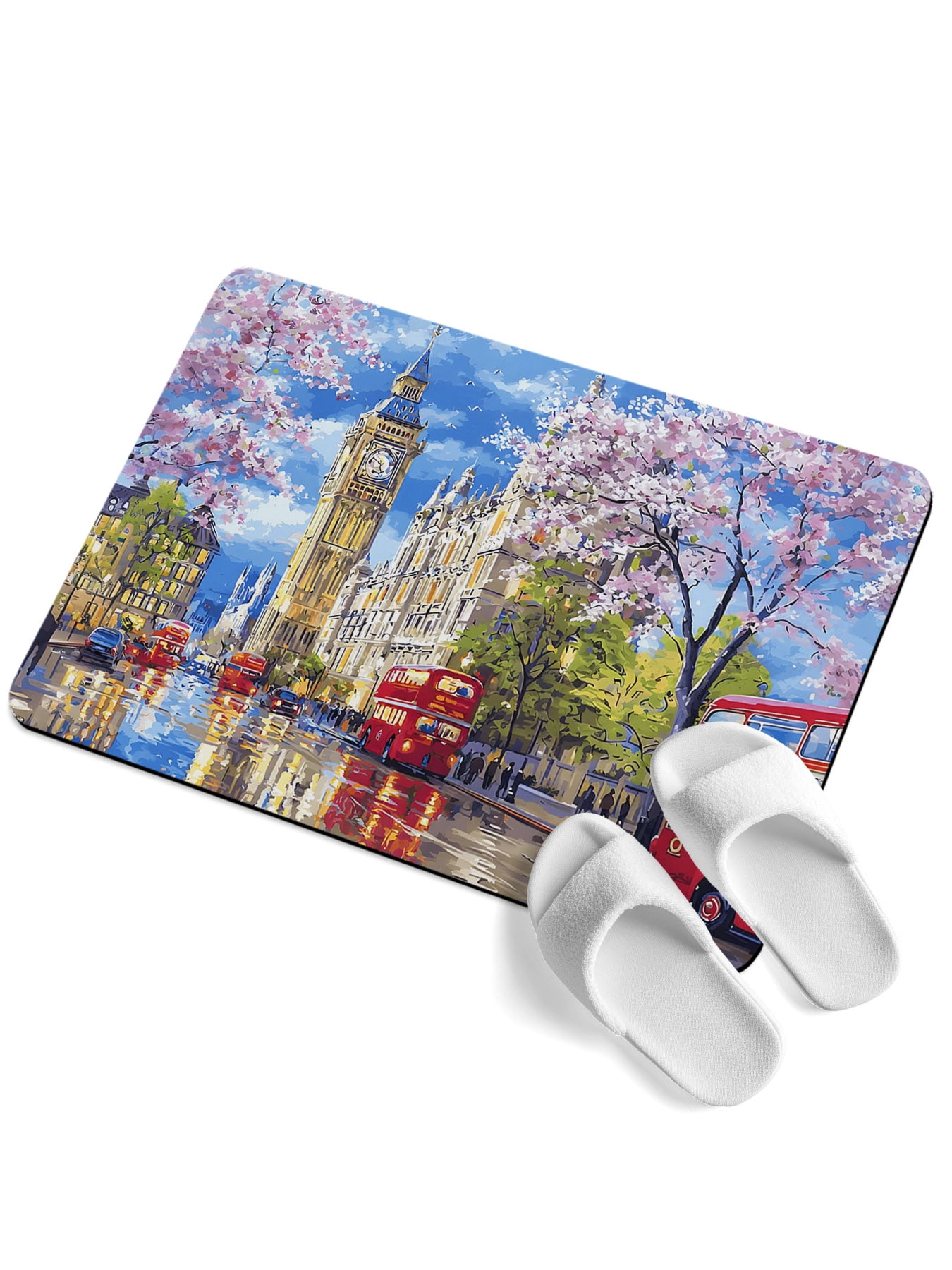 Big Ben Soft Diatomaceous Earth Mat, Spring Cherry Blossoms Red Bus ...
