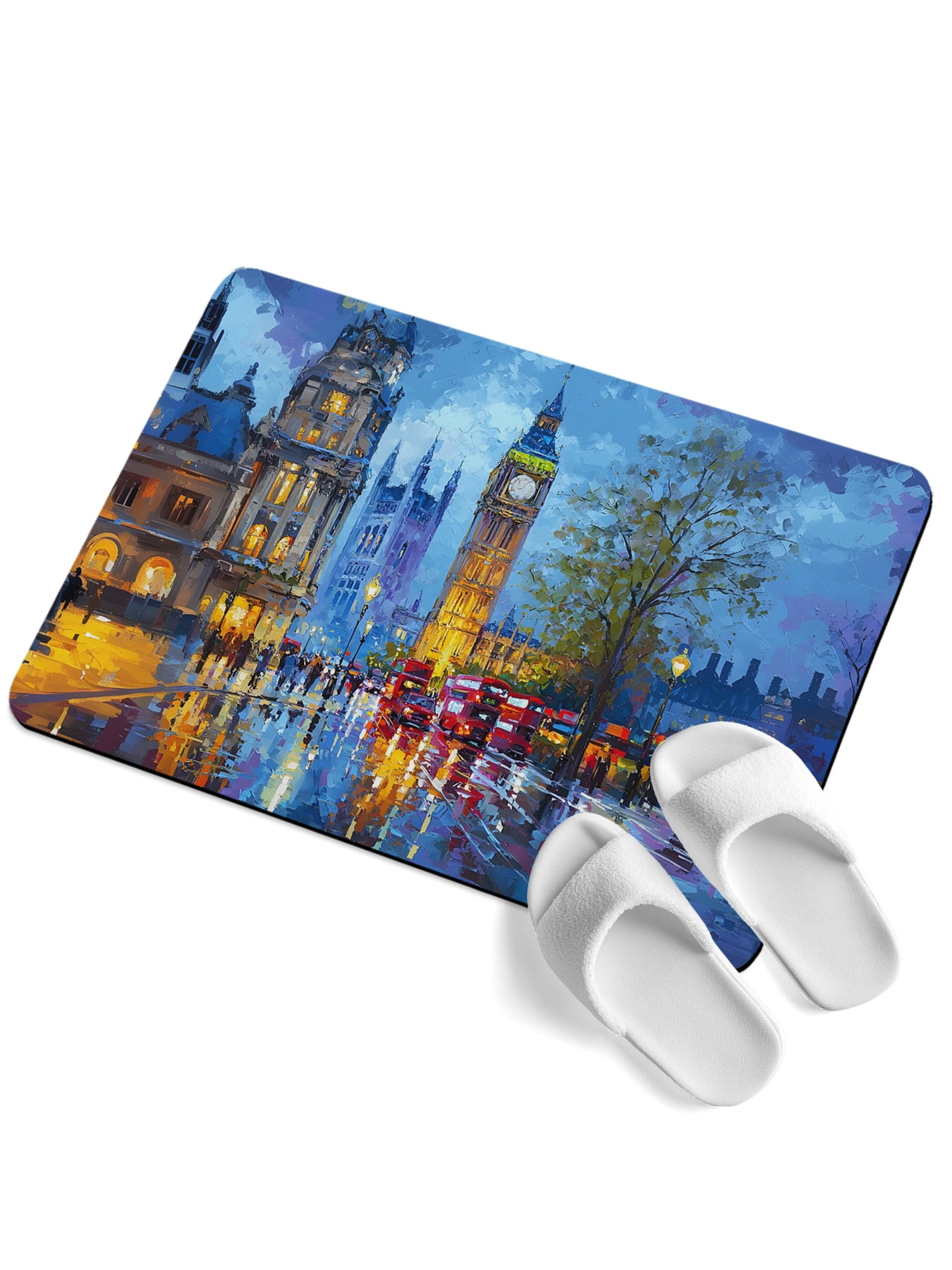 Big Ben Soft Diatomaceous Earth Mat, Urban Street Red Bus Impressionist ...
