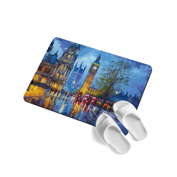Big Ben Soft Diatomaceous Earth Mat, Urban Street Red Bus Impressionist ...