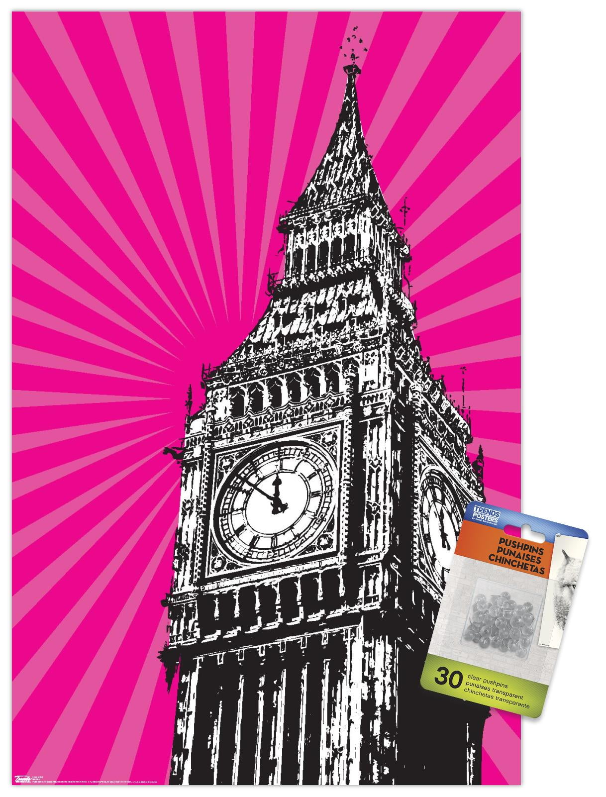 Big Ben Wall Poster with Push Pins, 14.725" x 22.375" - Walmart.com