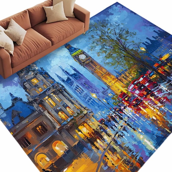 Big Ben Washable Living Room Rugs 5'x8', Urban Street Red Bus ...