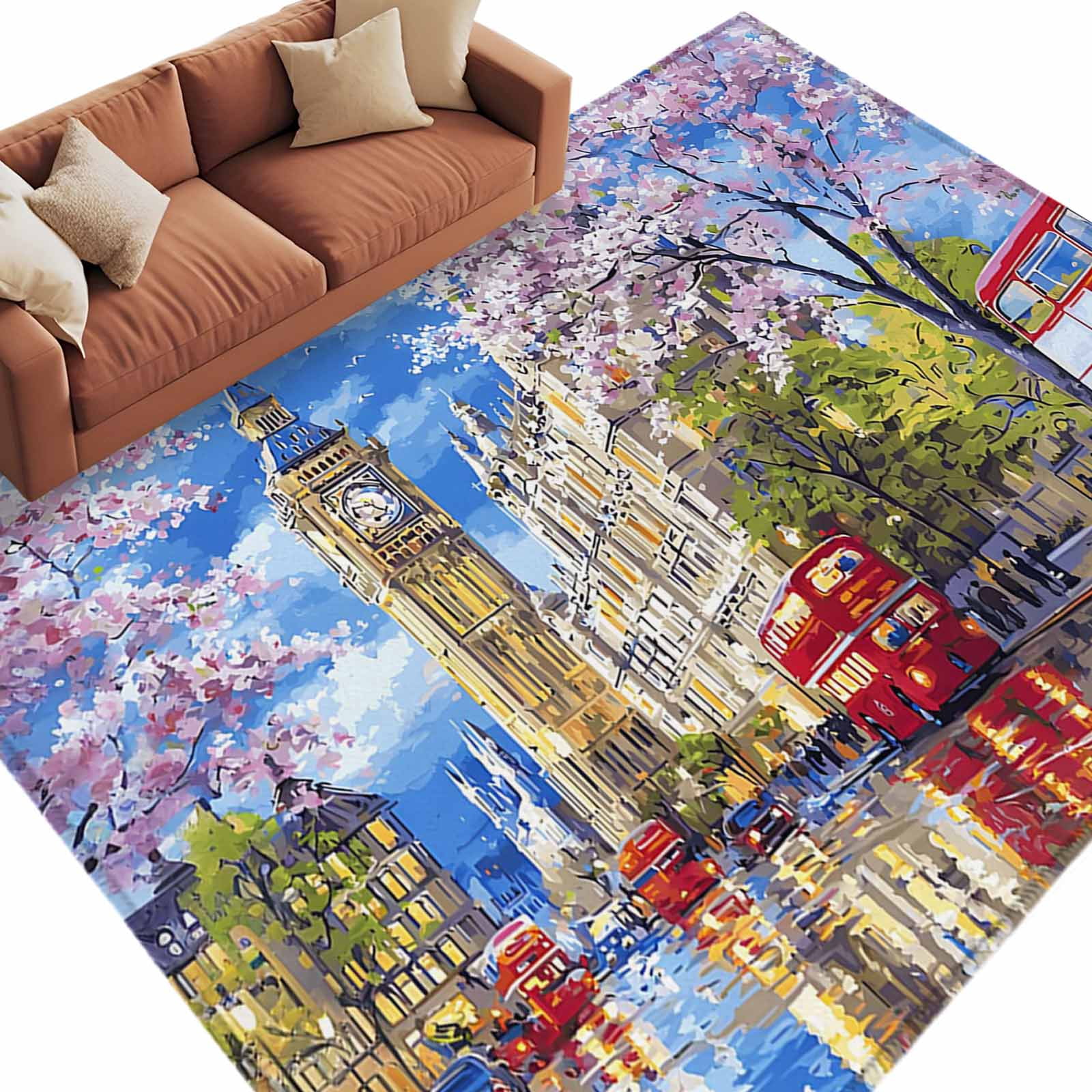 Big Ben Washable Living Room Rugs 8'x10', Spring Cherry Blossoms Red ...