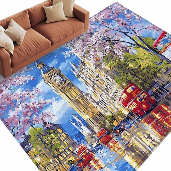 Big Ben Washable Living Room Rugs 8'x10', Spring Cherry Blossoms Red ...