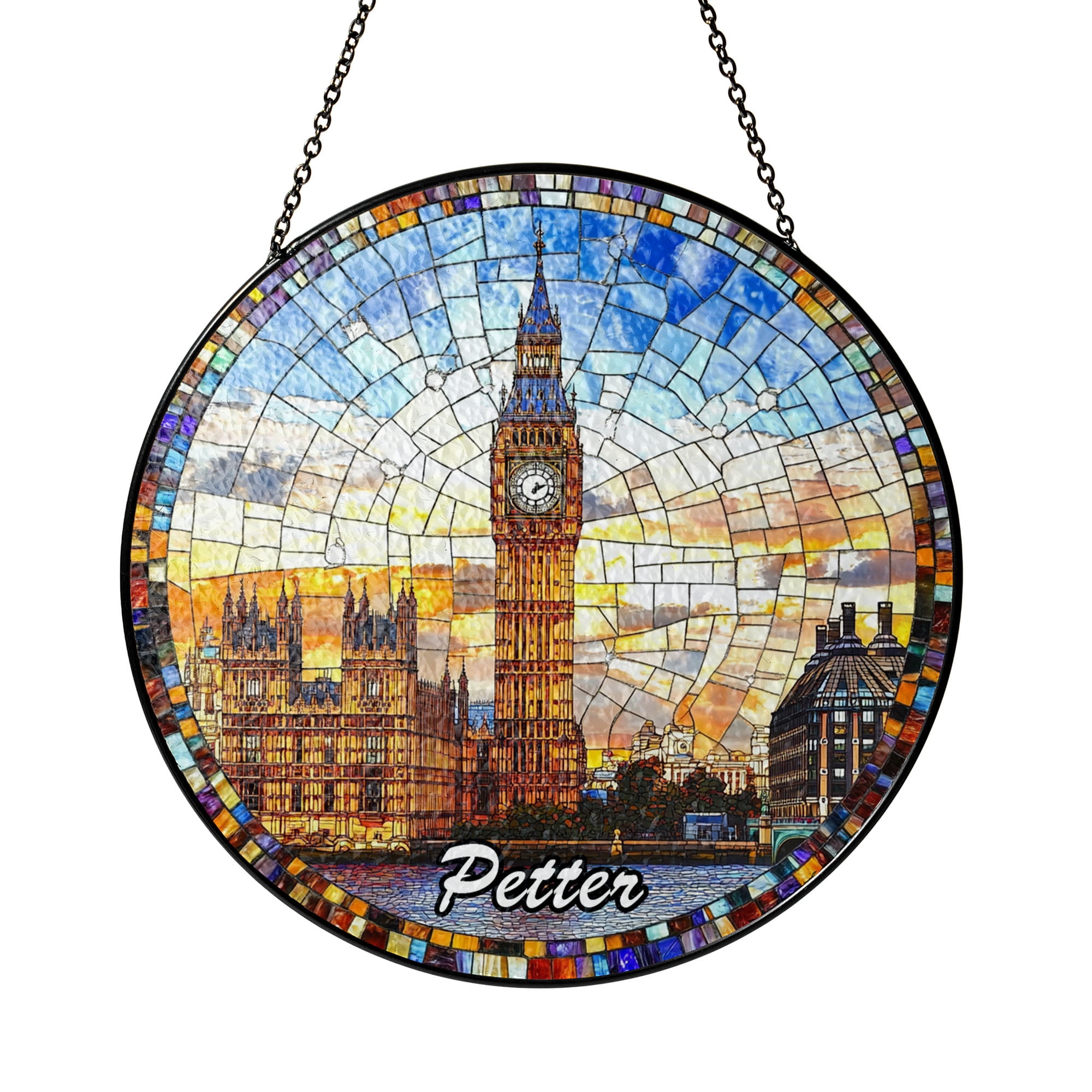 Big Ben & Westminster Palace Stained Glass Suncatcher - Custom Name ...