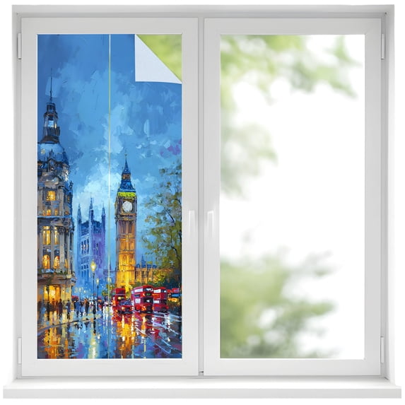 Big Ben Window Privacy Film, Urban Street Red Bus Impressionist Frosted ...