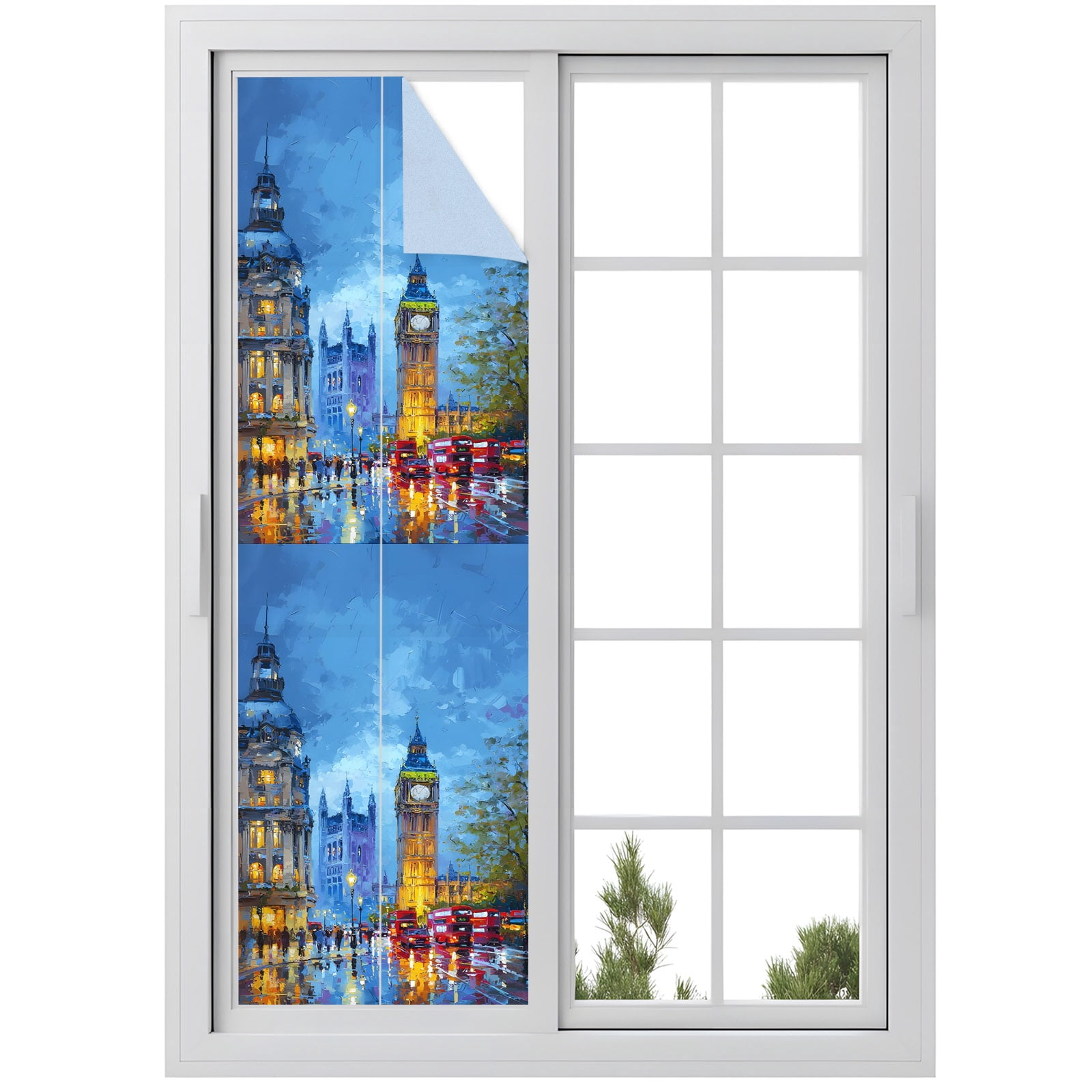 Big Ben Window Privacy Film, Urban Street Red Bus Impressionist Frosted ...