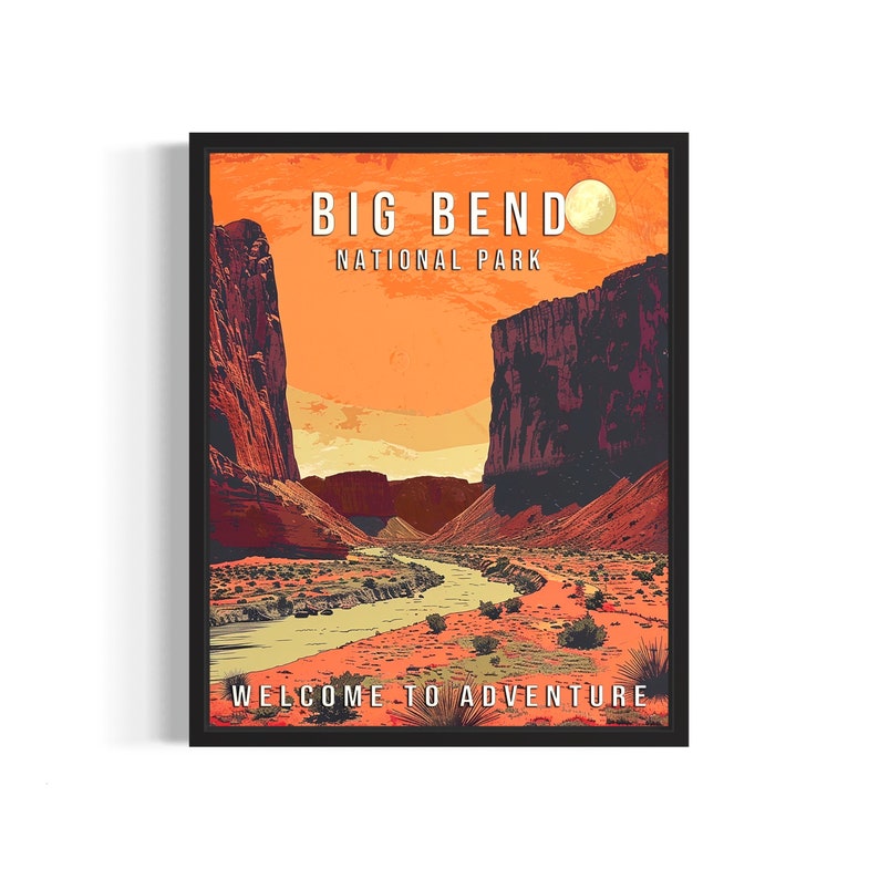 Big Bend National Park Art Poster, Vintage Retro Landmarks Decor ...