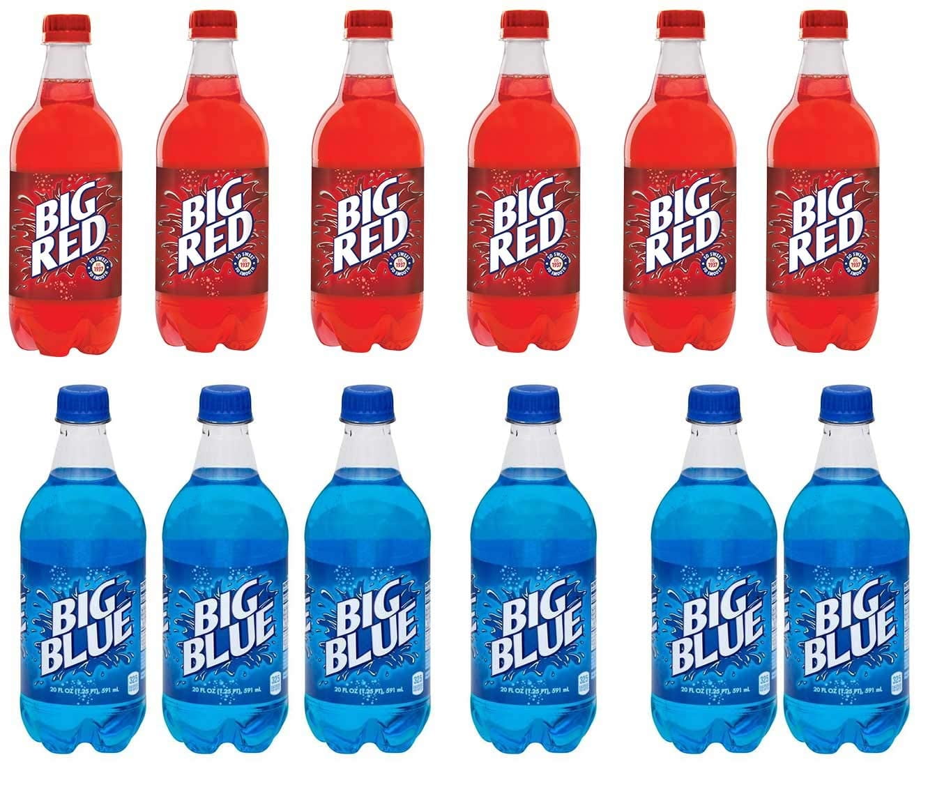 Unbranded Big Big Blue 20 oz Variety Pack of 12 Soft Drinks with 6 Big Red & 6 Big Blue ...