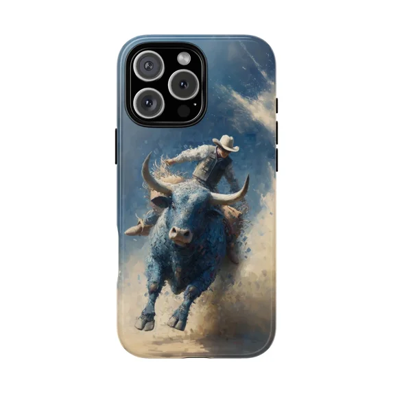 Big Blue Rodeo Bull Cowboy Phone Case for iPhone 17 to 11 Pro Max ...
