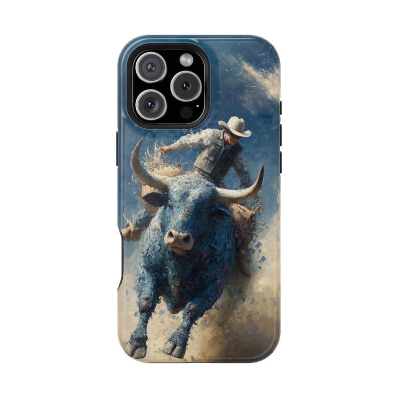 Big Blue Rodeo Cowboy Bull Rider Western Art Phone Case with iPhone 17 ...