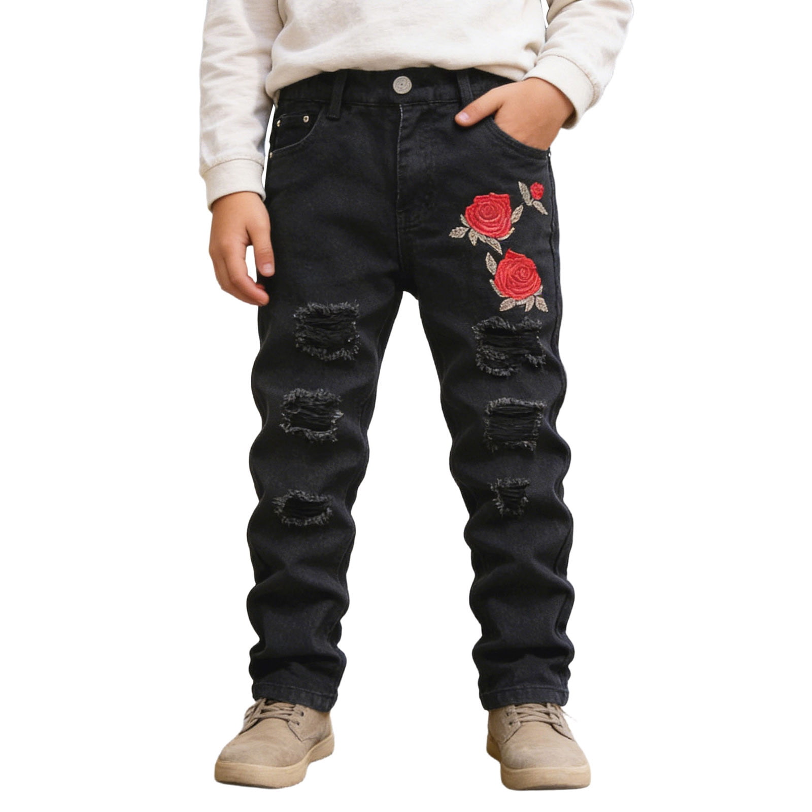Big Boys Distressed Jeans High Street Fashion Long Pants Kids Stretch ...
