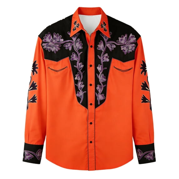 Big Boys Hawaiian Shirt Western Cowboy PrinLong Sleeve Button Down Top ...