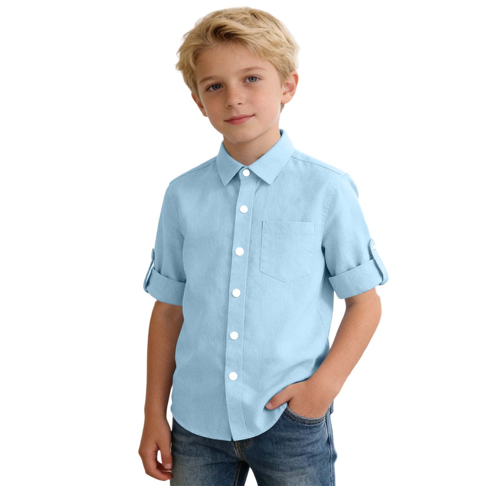 Big Boys Kids Crewneck T-Shirts Solid Long Sleeve Gentleman Turn Down ...