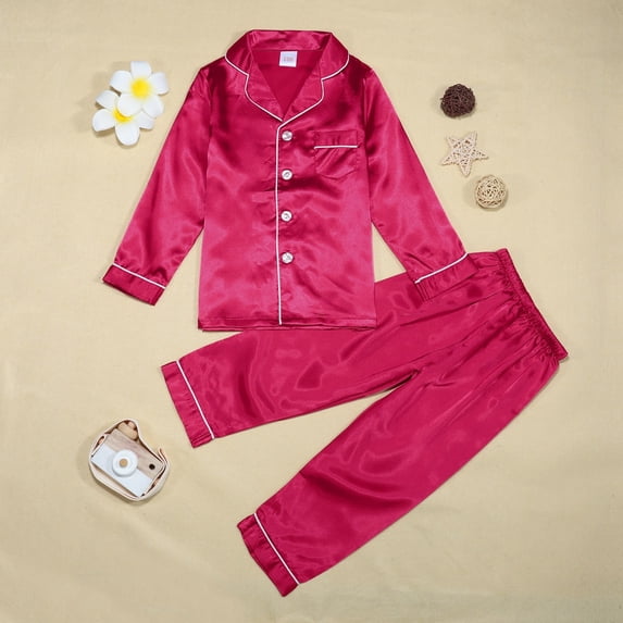 Big Boys Outfits Set Kids Girl Boy Satin Pajamas Set Button Down Sleep ...