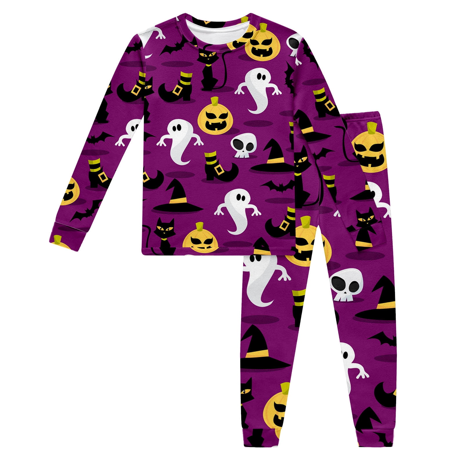 Big Boys Outfits Sets Pumpkin Ghost Skeleton Pajama Long Sleeve Pants ...