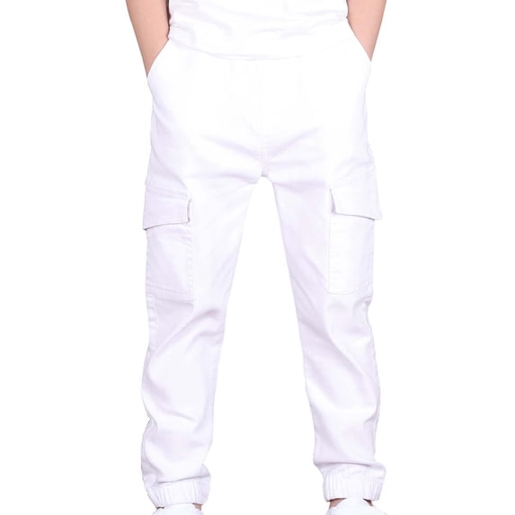 Big Boys Pants Stretch Cargo Pants Boys Elastic Waist Solid Fabric ...