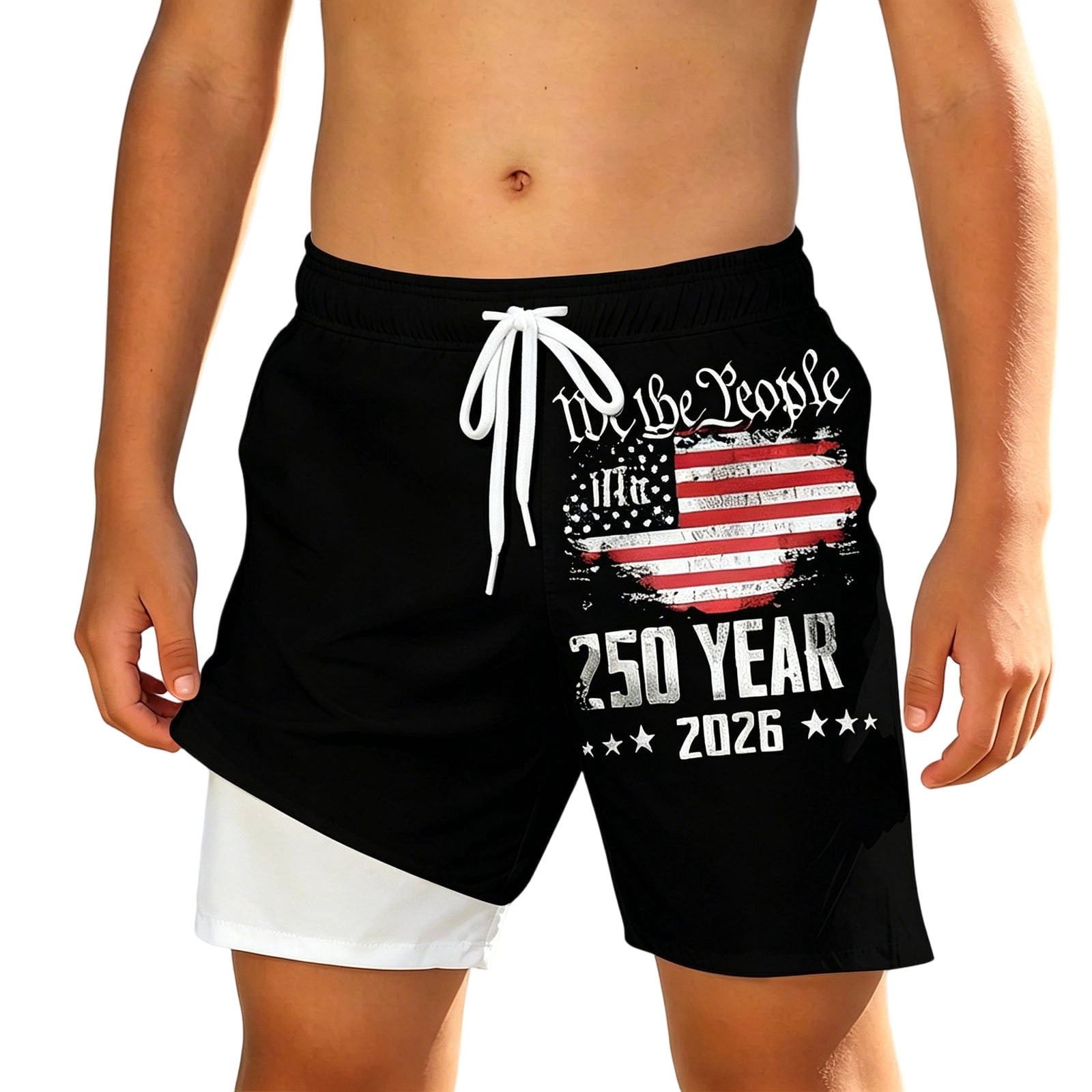 Big Boys Patriotic Print Breathable Swim Trunks Quick Dry Pool Holiday ...