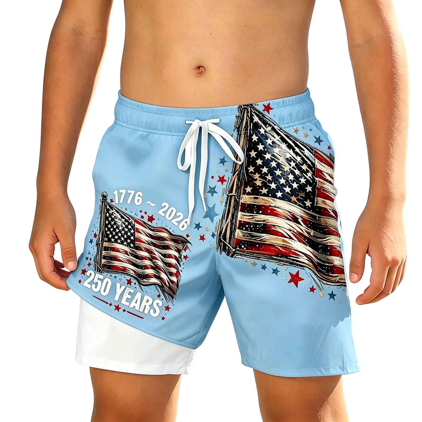 Big Boys Patriotic Print Soft Fabric Board Shorts Quick Dry Beach ...