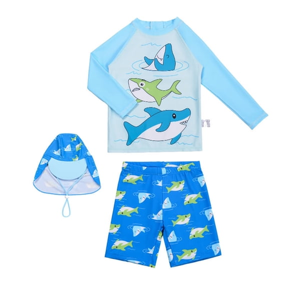 Big Boys Swim Suit Three Piece Long Sleeve Rash Guards With Sun Hat Upf ...