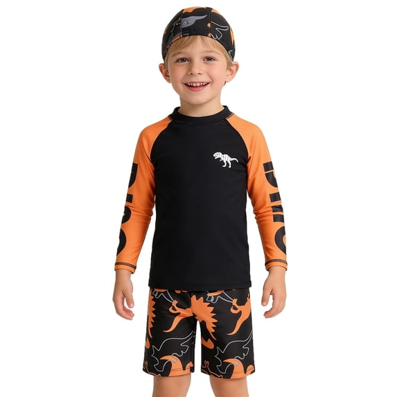 Big Boys Swimsuits Dinosaur Long Sleeve Rash Guard Swim Shirt And ...