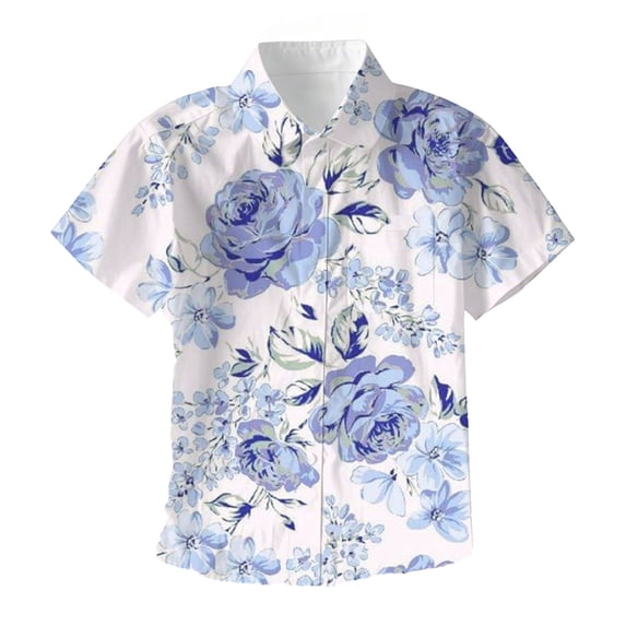 Big Boys Tops Collared Flower Print Button Down Short Sleeved Beach ...