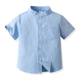 Big Boys Tops Spring Summer Short Sleeved Shirt Solid Color Breasted ...