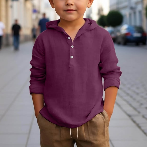 Big Boys Tops Summer Hooded Shirt Long Sleeve Button Down Beach Top ...