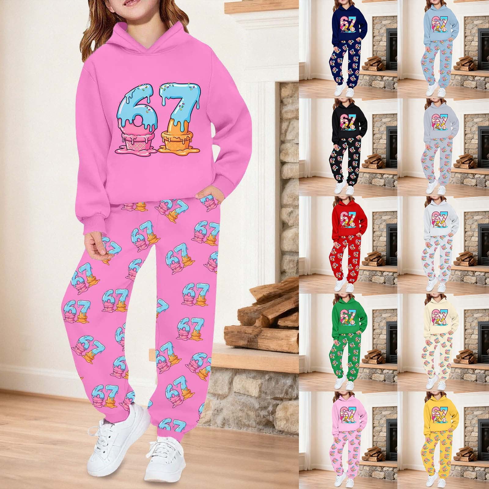 Big Boys Tracksuit 67 Graphic Sweatshirt and Pants Jogger Set Printed ...
