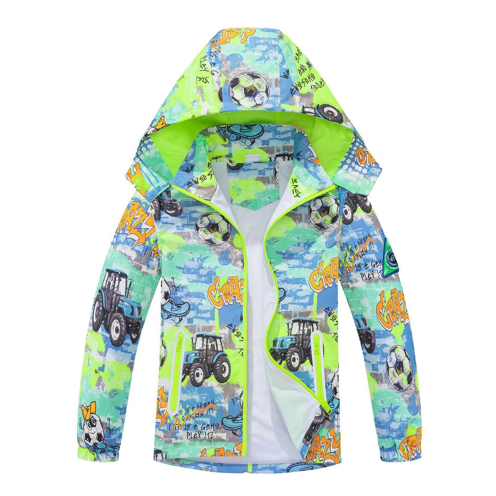 Big Boys Windbreaker Jacket With Detachable Hood Kids Outdoor Casual ...