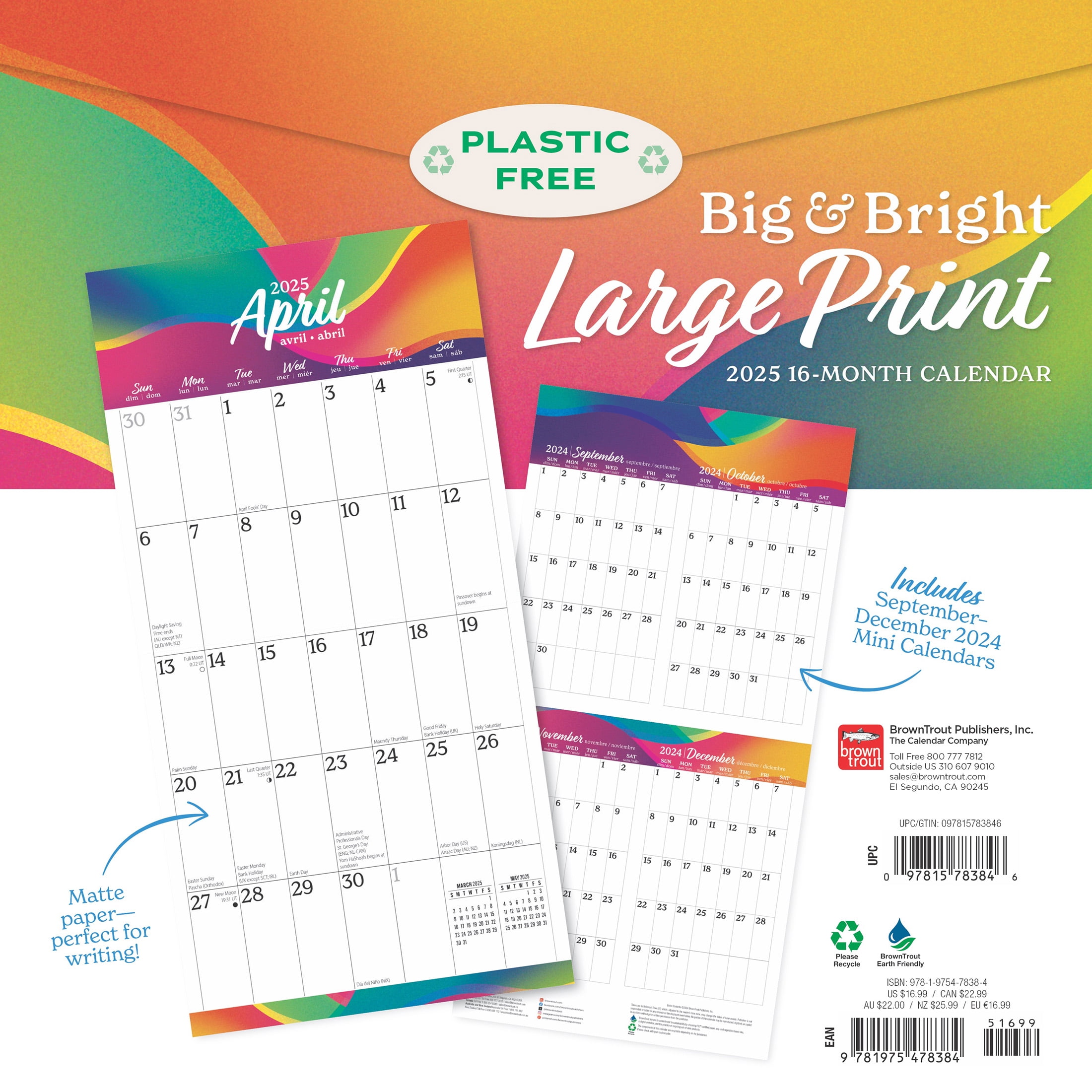 Big & Bright Large Print | 2025 12x24" Wall Calendar | Matte Paper ...