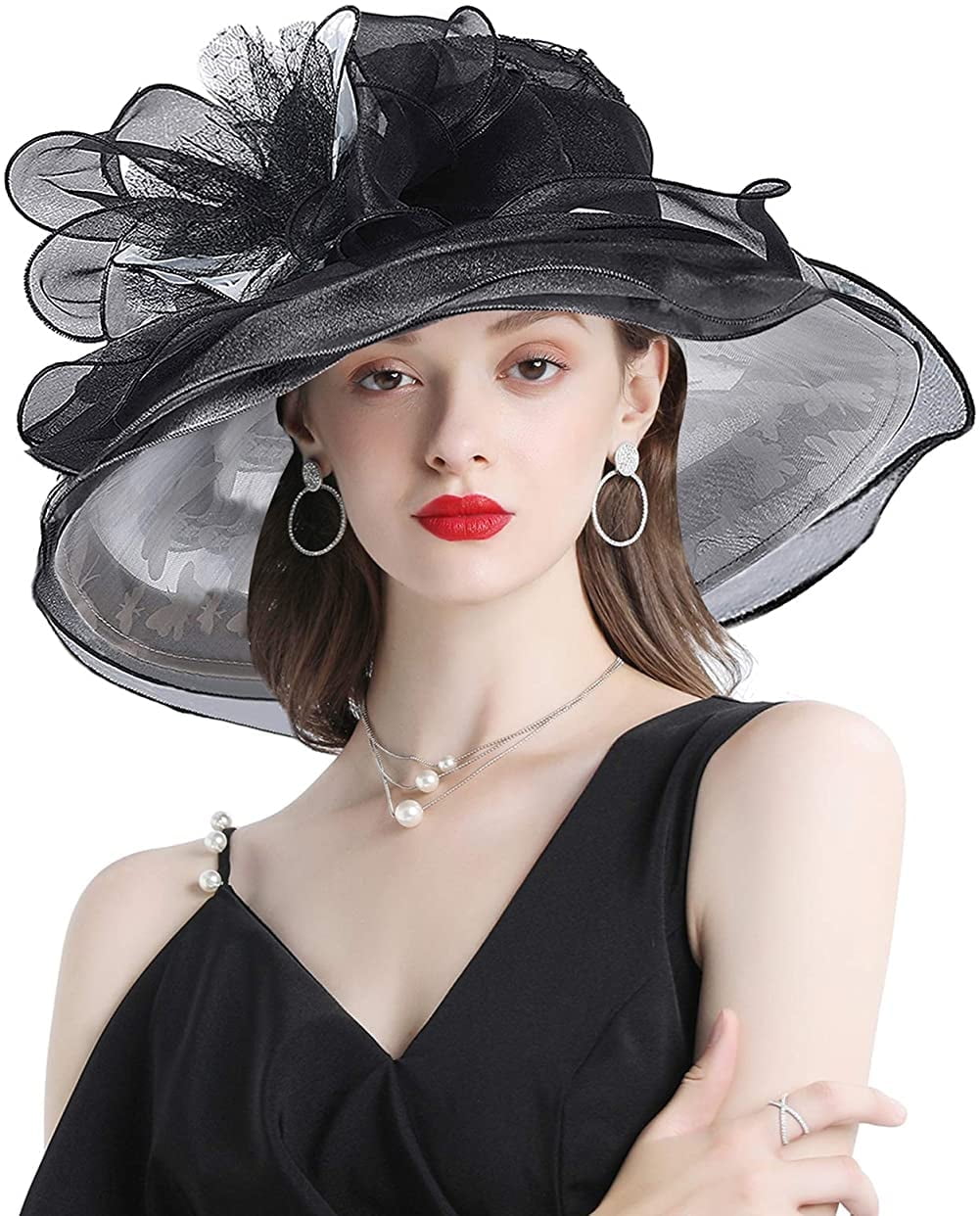Big Brim Hat Organza Hats Summer Beach Cap Tea Party Wedding Fascinator ...