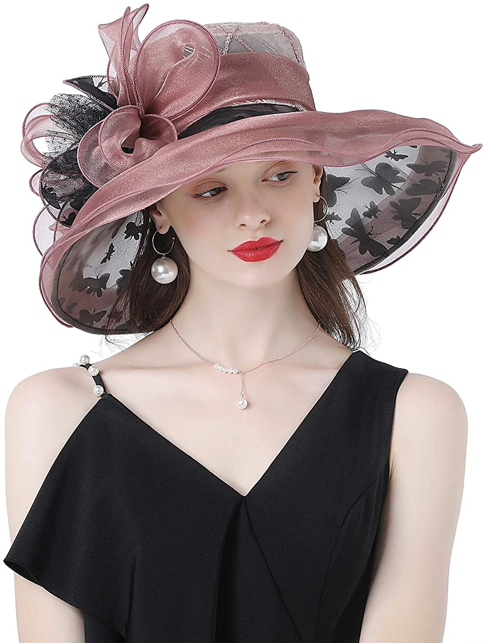 Big Brim Hat Organza Hats Summer Beach Cap Tea Party Wedding Fascinator ...