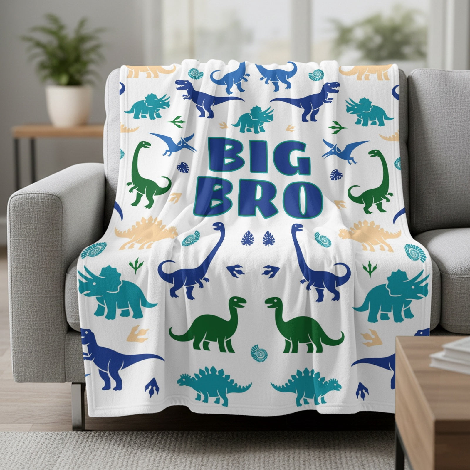 Big Bro Fleece Throw Blanket Cartoon Green Blue Yellow Dinosaurs ...