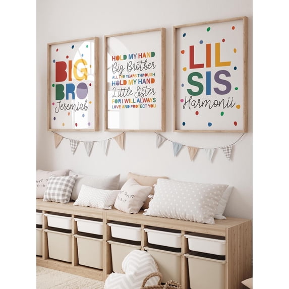 Big Bro Lil Sis Bedroom Prints Playroom Prints Sibling Prints Rainbow ...