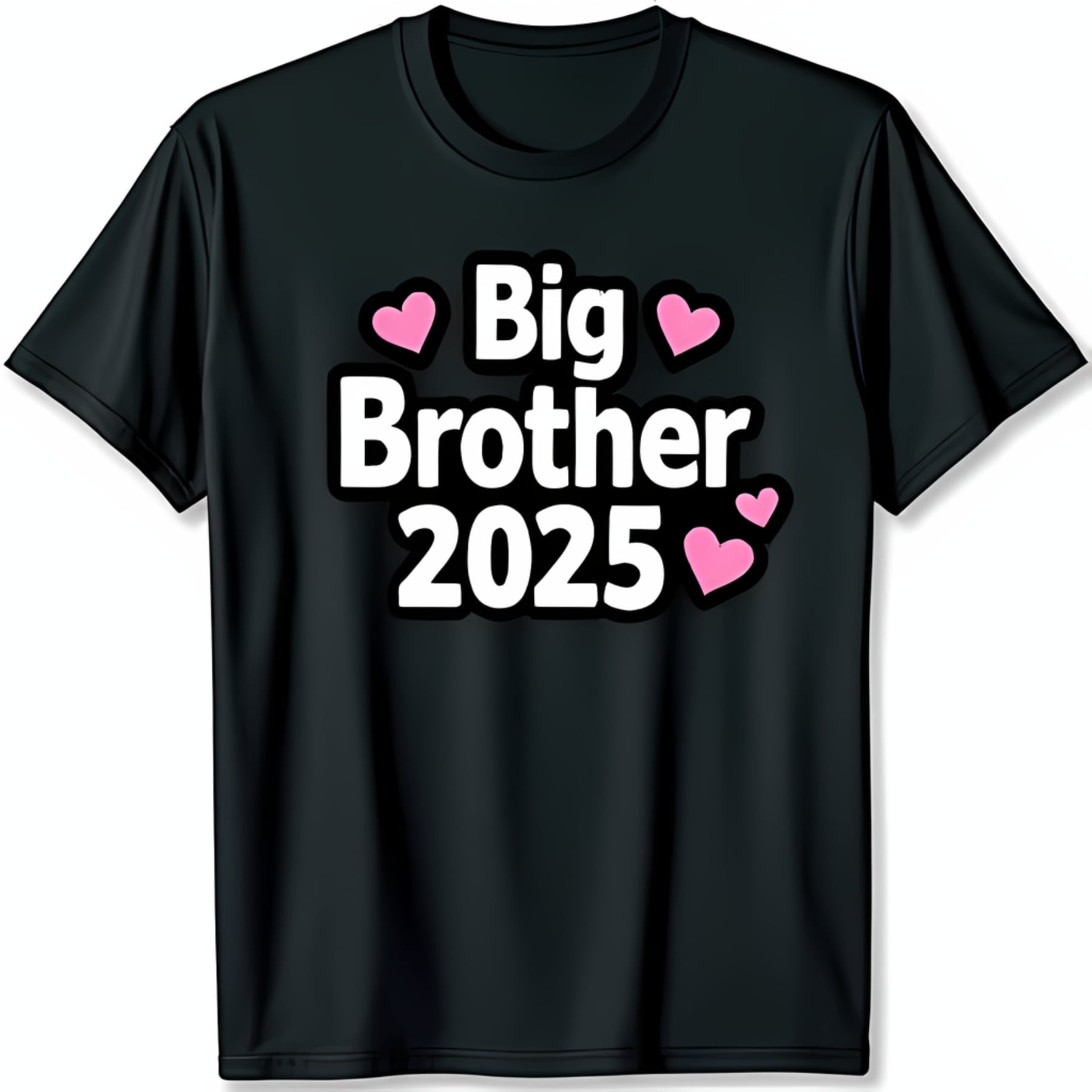 Big Brother 2025 Black T-Shirt with Cute Pink Hearts for Sibling ...