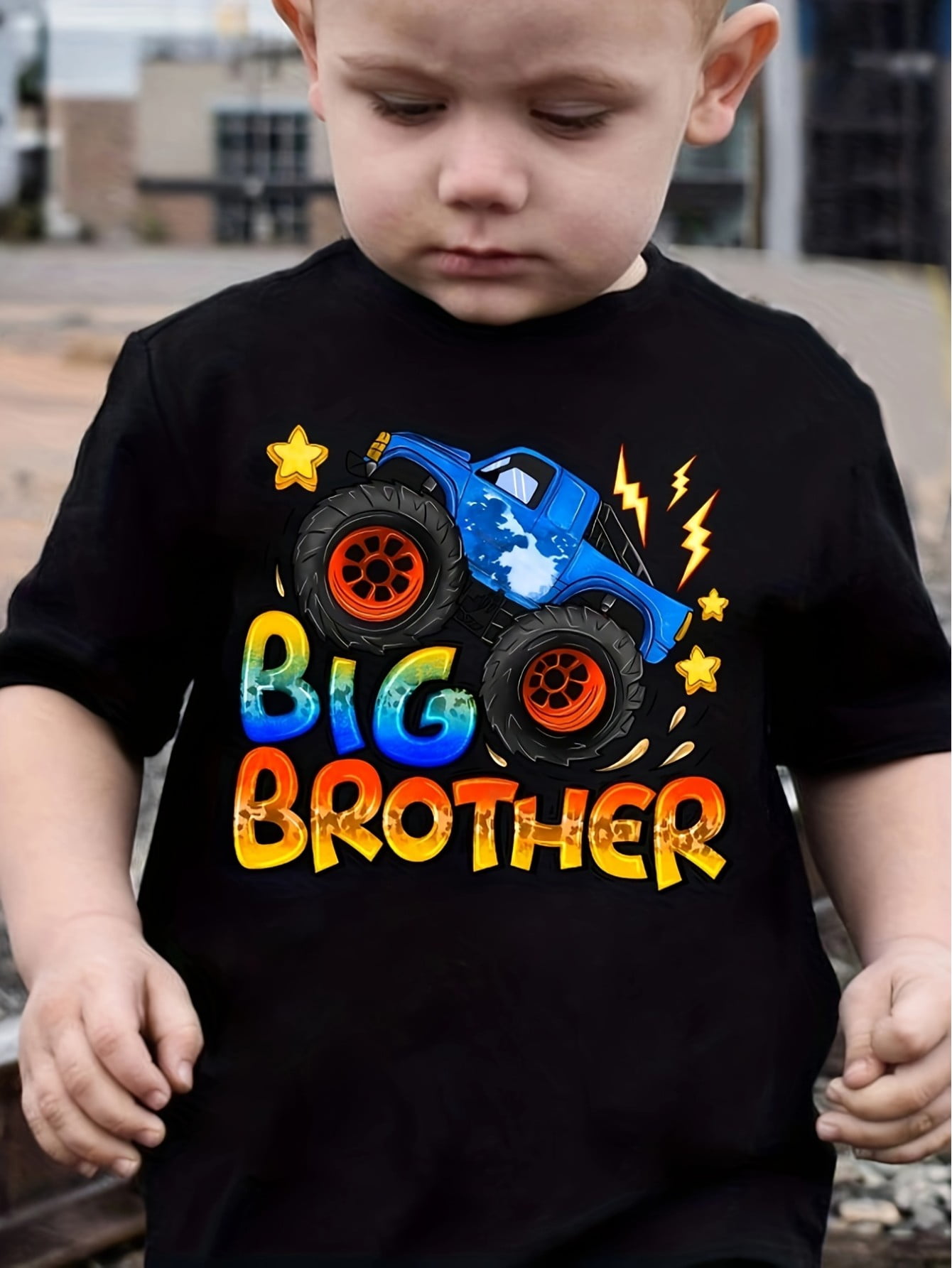 Big Brother & Off-road Vehicle Print Boy's Creative T-shirt, Casual ...