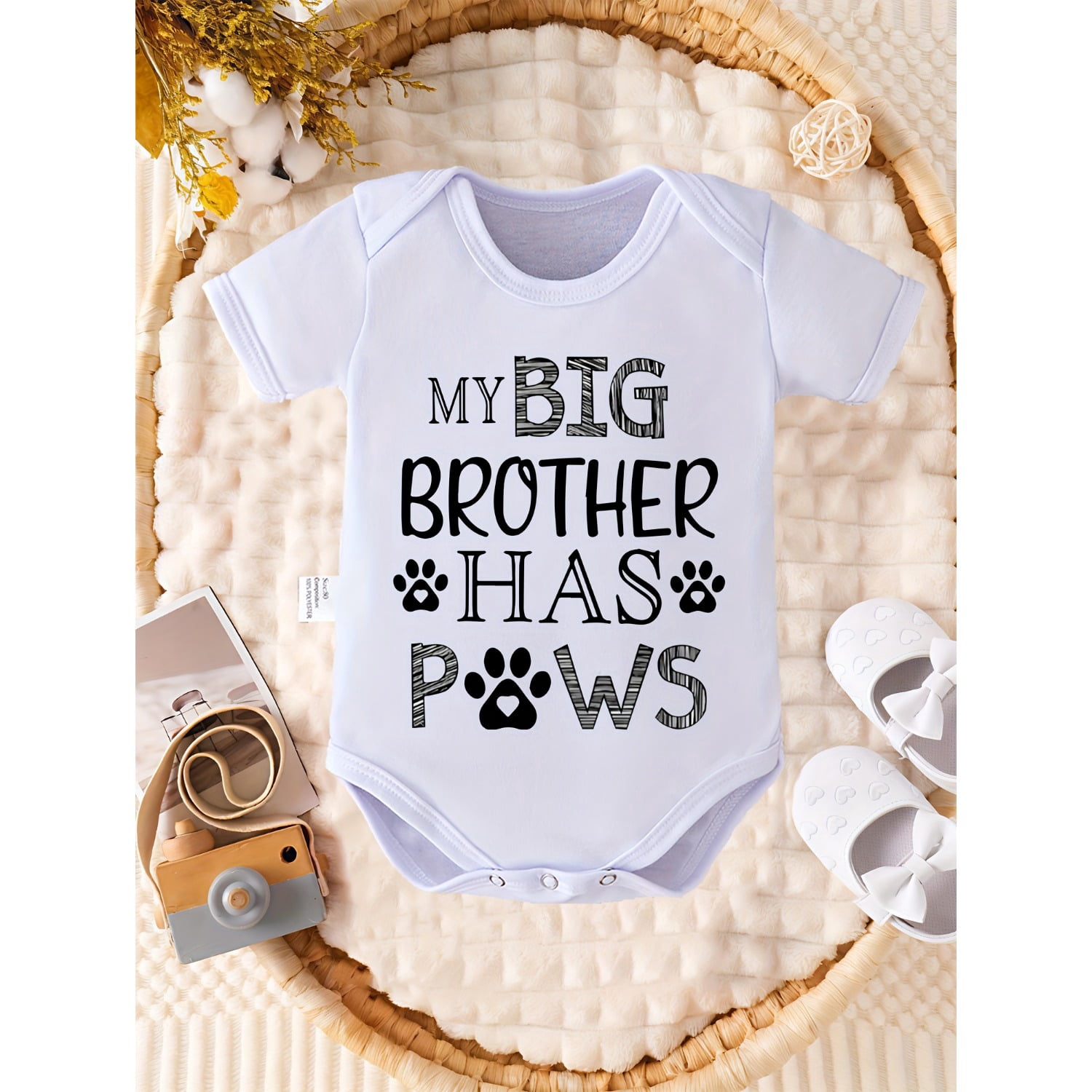 My Big Brother Has Paws Baby Romper | Comfortable Crew Neck, Slight ...