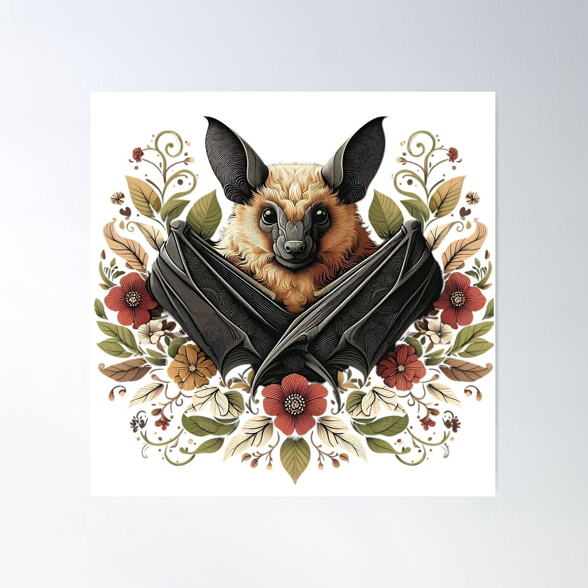 Big Brown Bat Botanical Nature Art Illustration Poster Wall Art, Modern ...