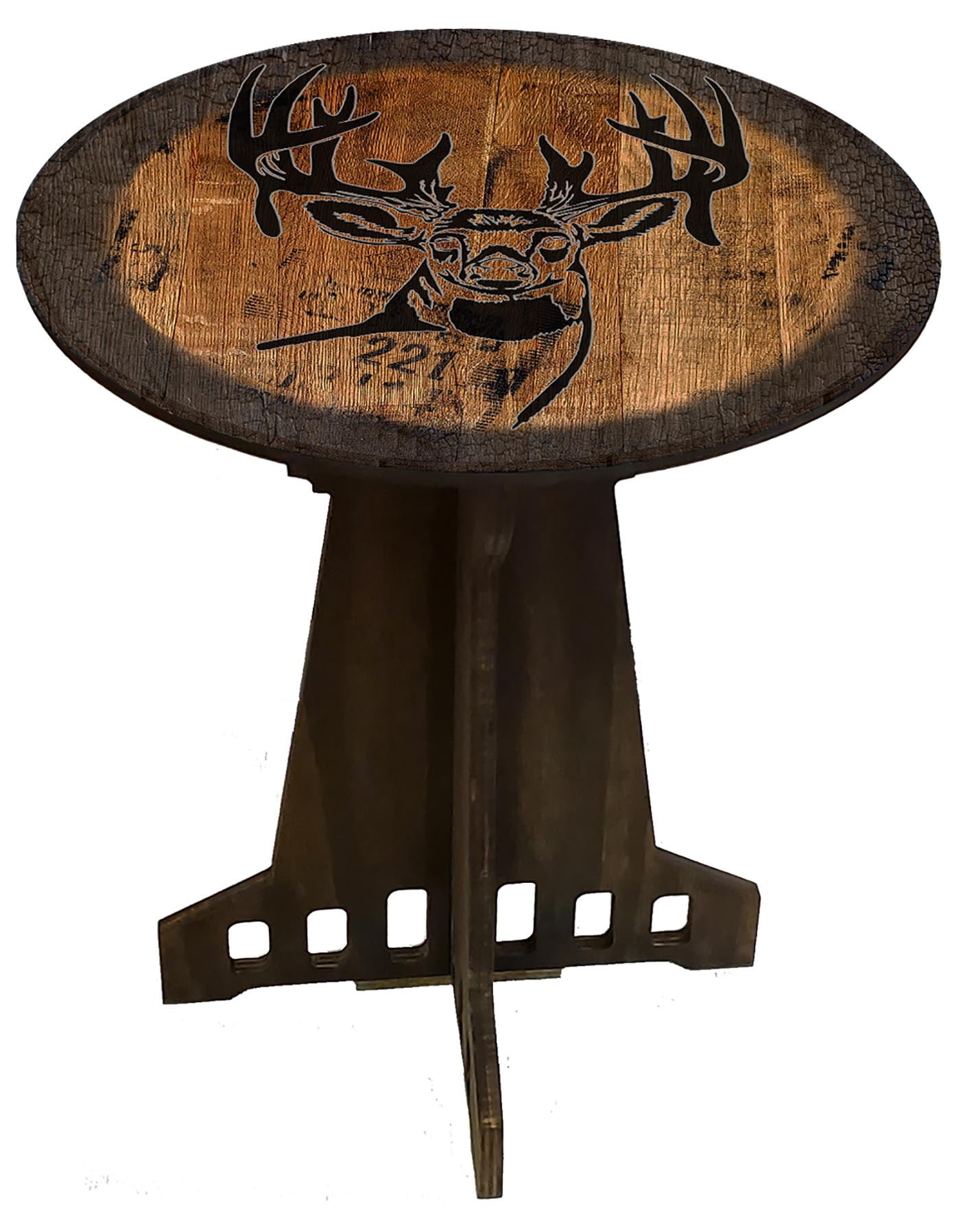 Big Buck Deer Pub Gift Farmhouse Rustic Round Whiskey Barrel End Table ...