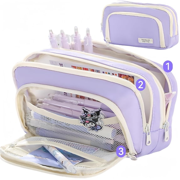Big Capacity Pencil Case 3 Compartments Large Pencil Pouch Pen Bag ...