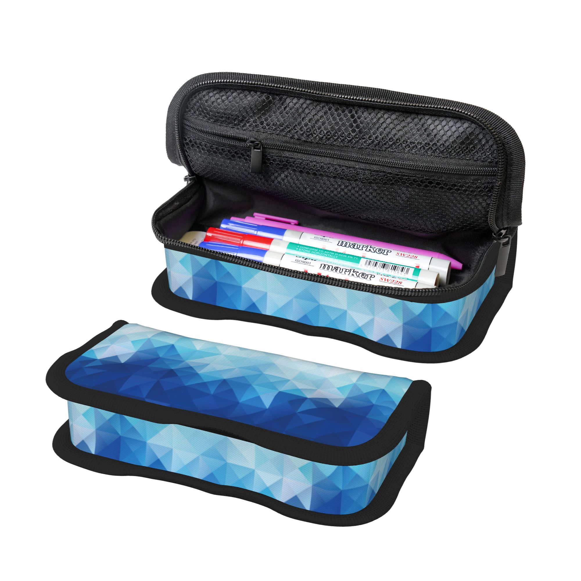 Big Capacity Pencil Case Geometric Polygon Background Canvas Bag Pen ...