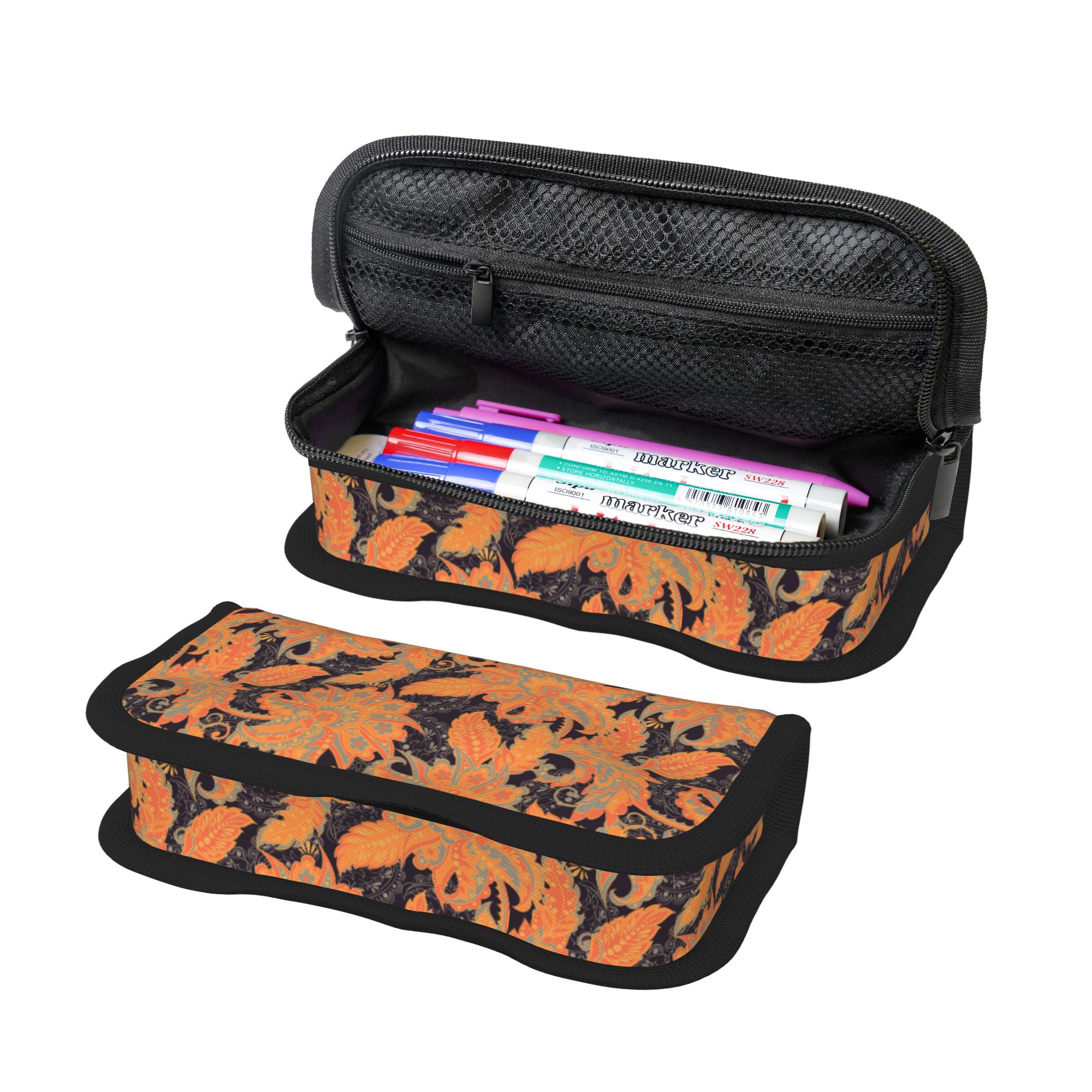 Big Capacity Pencil Case Orange Big Flower Color Pattern Shading Canvas ...