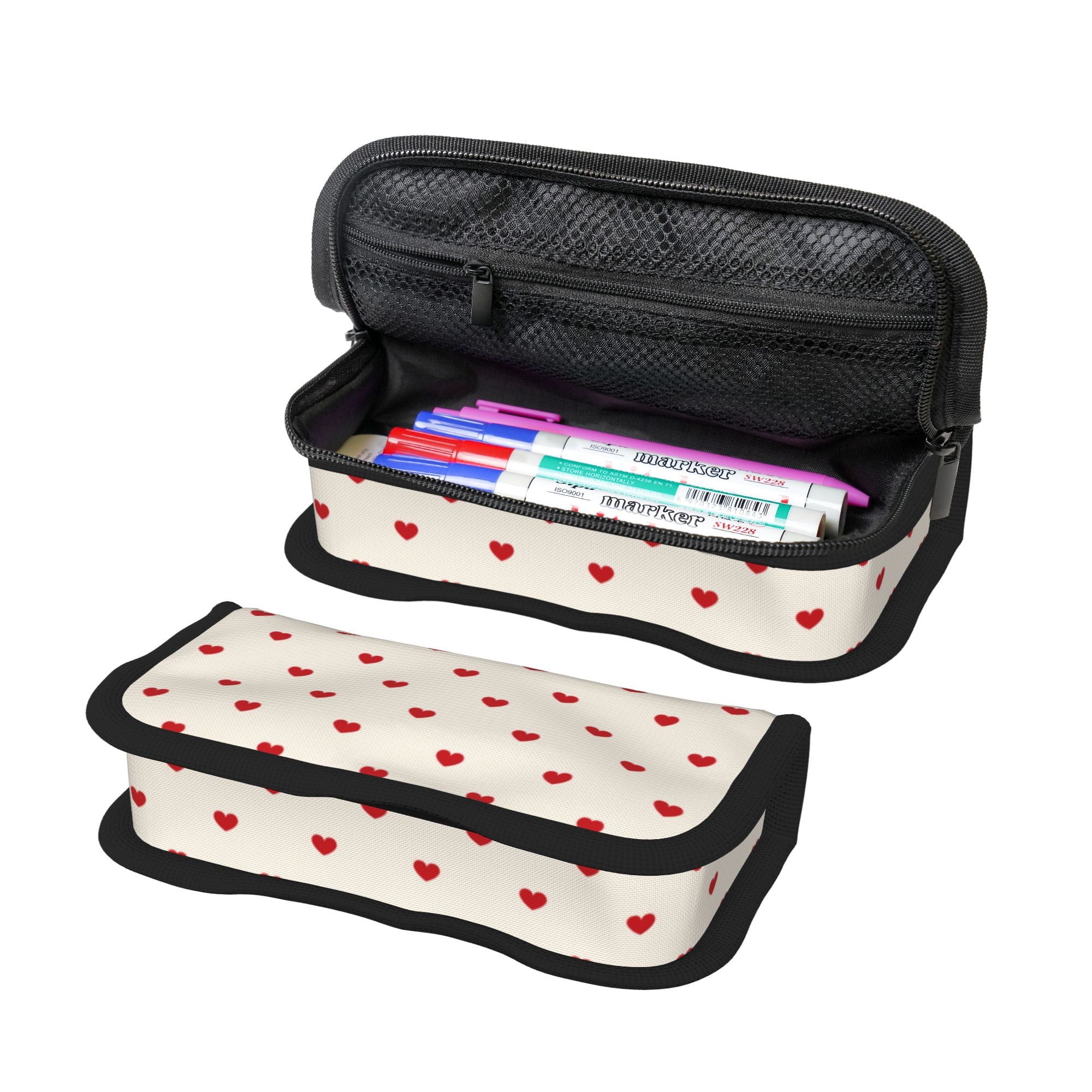 Big Capacity Pencil Case Pink Heart Background Canvas Bag Pen - Walmart.com