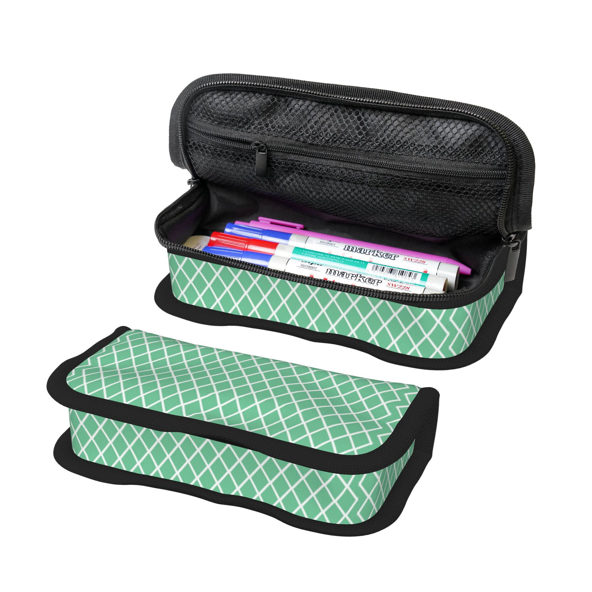 Big Capacity Pencil Case Teal Green Diamond Pattern Canvas Bag Pen ...